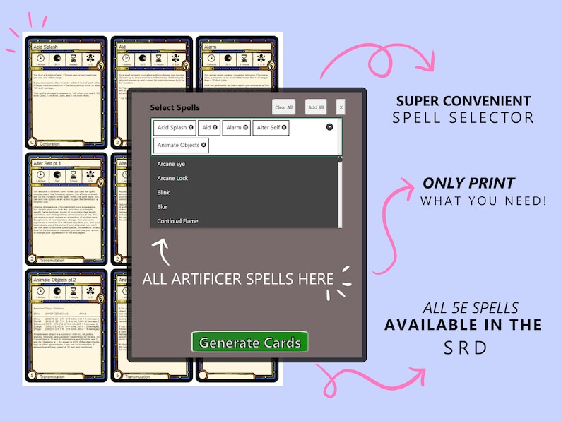 All 5E Spells Artificer Spell Cards Dnd 5e Full Colour Printable - Etsy All 5E Spells Artificer Spell Cards Dnd 5e Full Colour Printable - Etsy