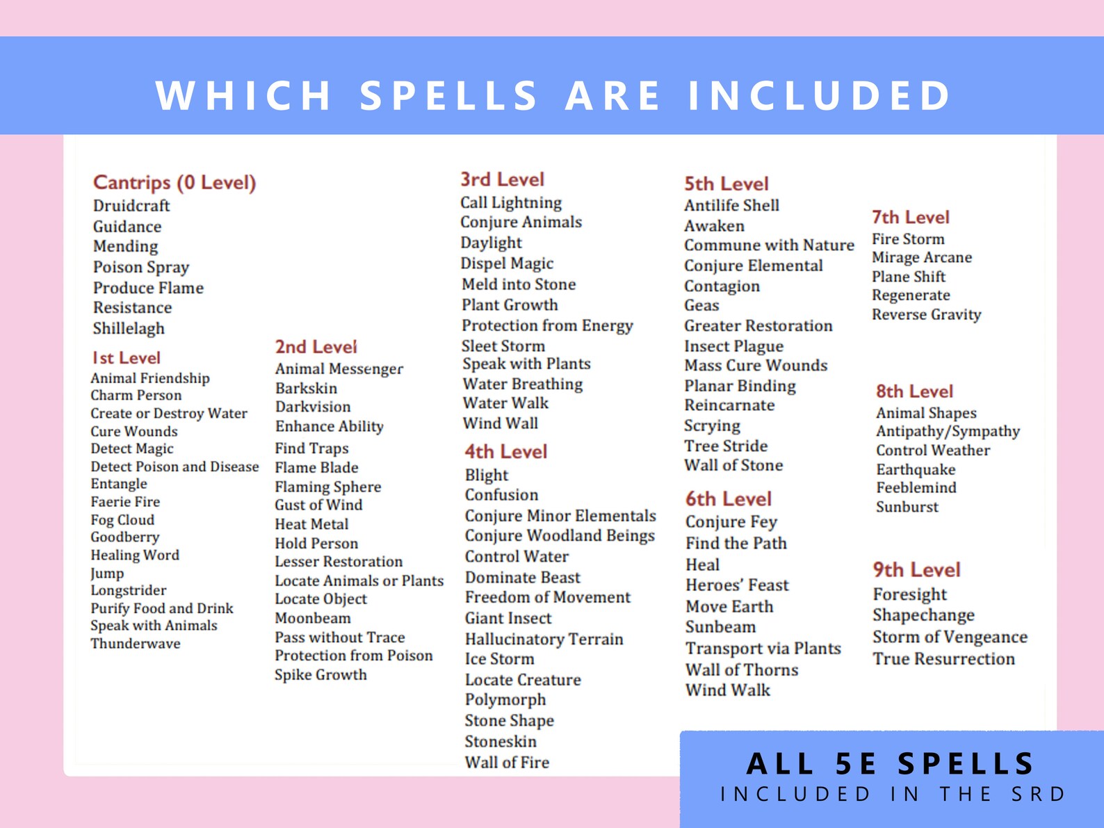 All 5E Spells | Druid Spell Cards | Dnd 5e | Full Colour | Printable - Etsy