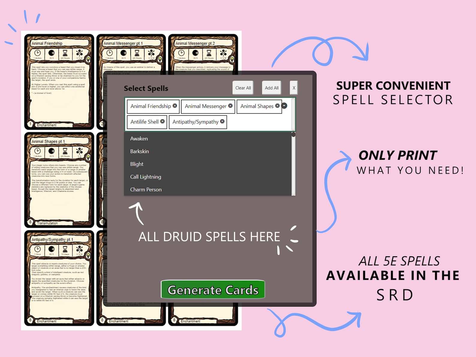 All 5E Spells | Druid Spell Cards | Dnd 5e | Full Colour | Printable - Etsy