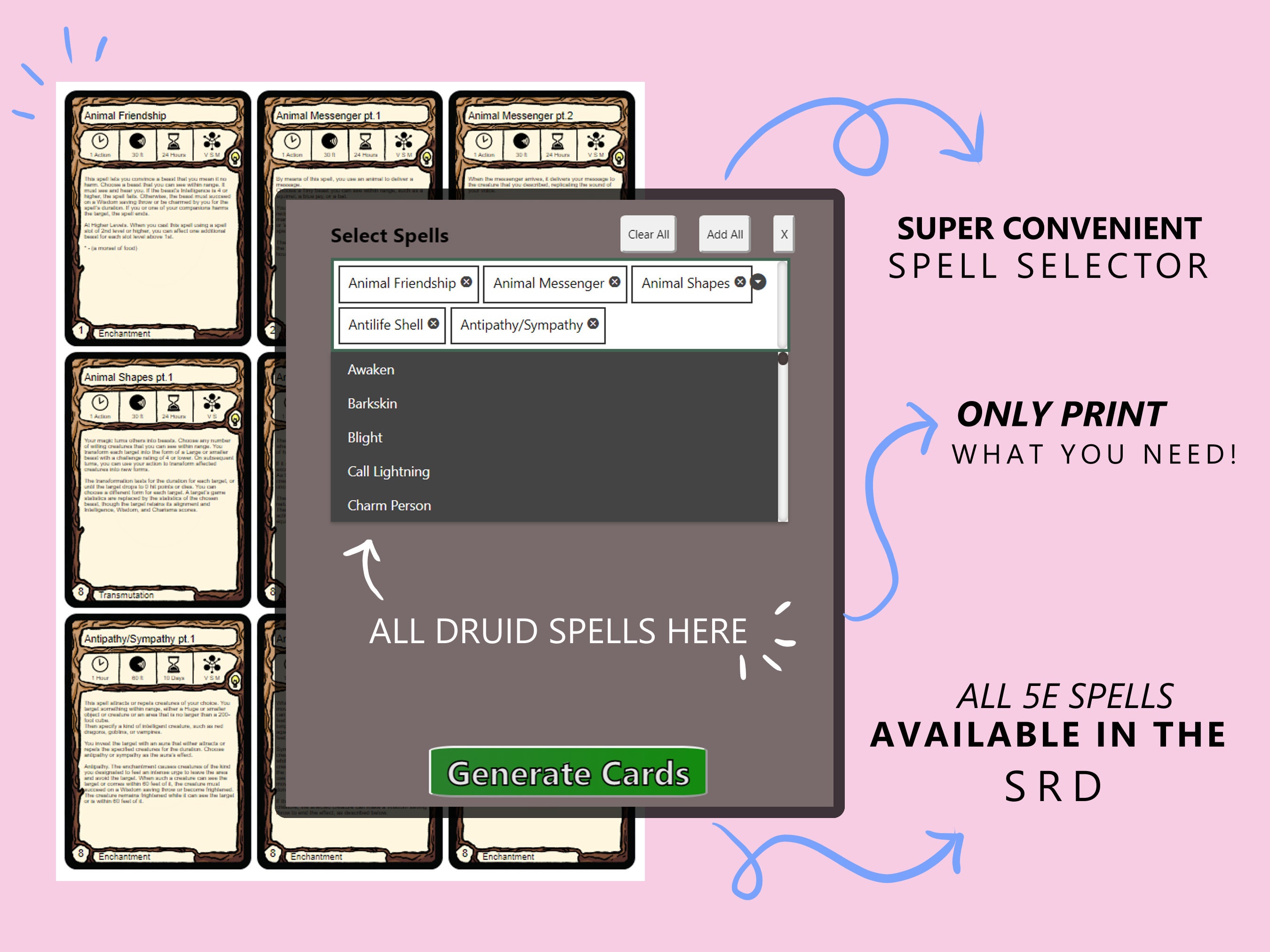 All 5E Spells Druid Spell Cards Dnd 5e Full Colour Printable - Etsy