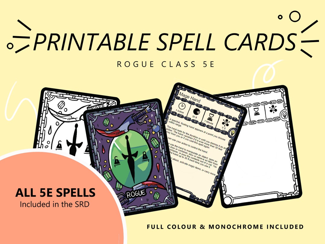 All 5E Spells | Rogue Arcane Trickster Spell Cards | Dnd 5e | Full ...