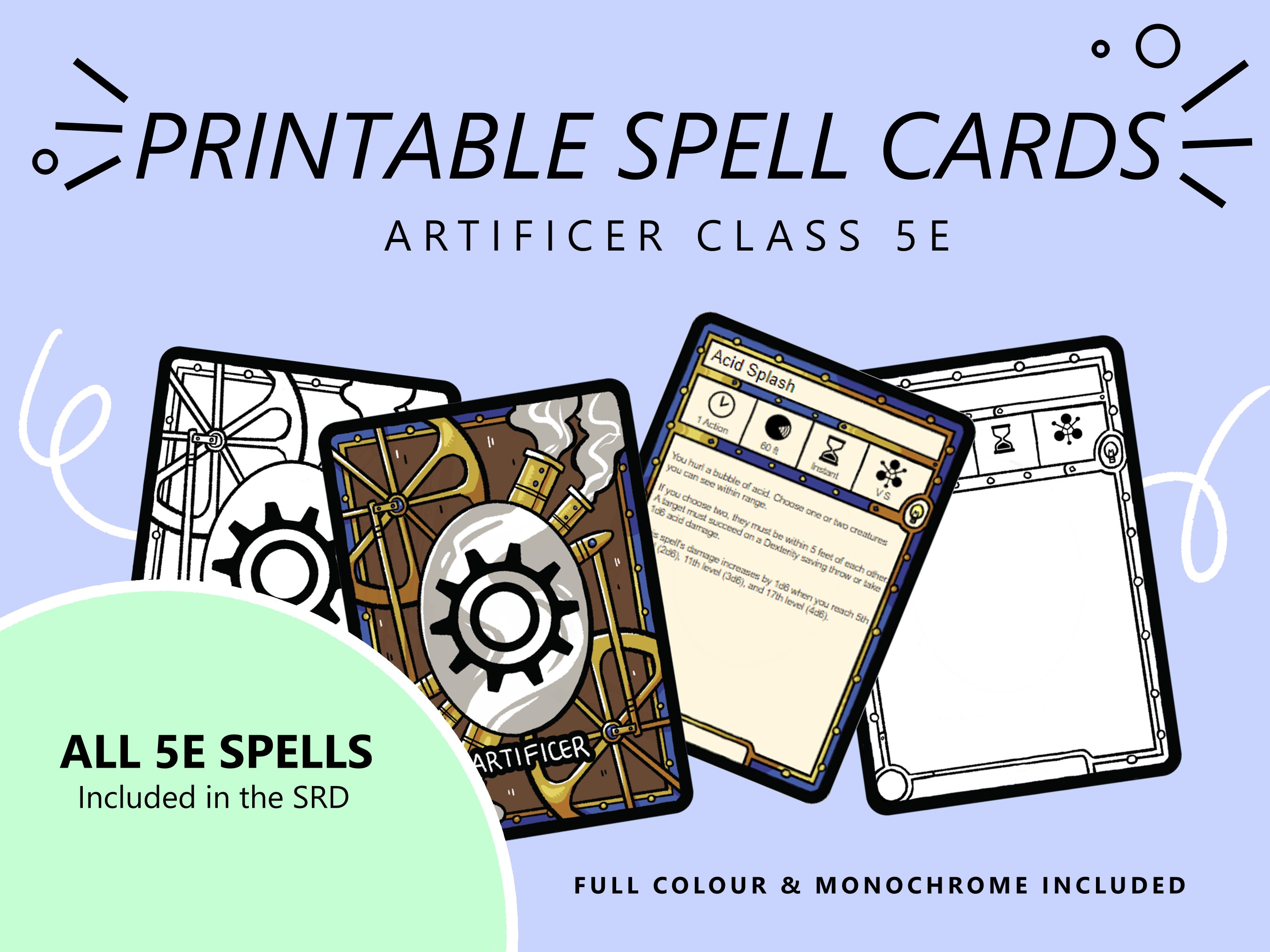 All 5E Spells Artificer Spell Cards Dnd 5e Full Colour Printable - Etsy