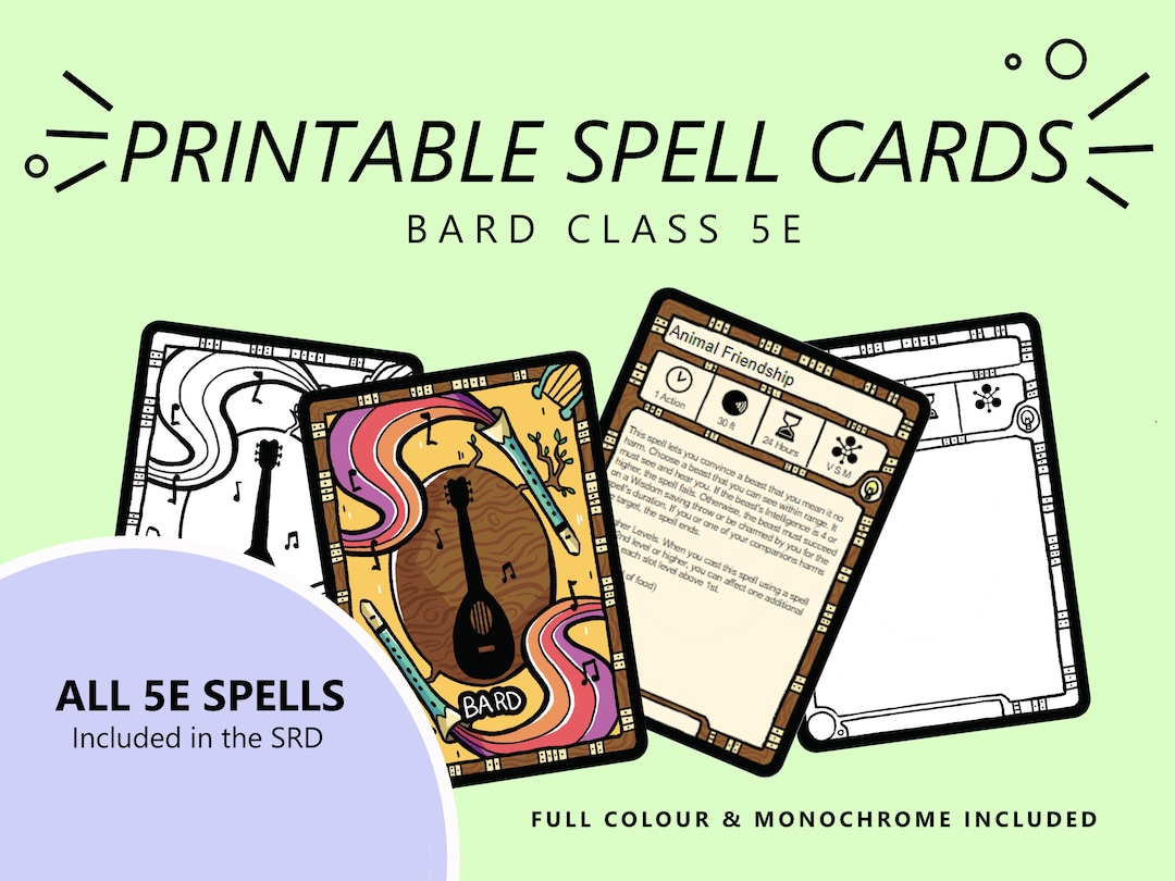 All 5E Spells | Bard Spell Cards | Dnd 5e | Full Colour | Printable - Etsy