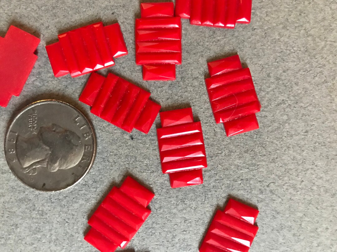 Vintage Pressed Glass Deco Red 20mm 2 Pieces - Etsy