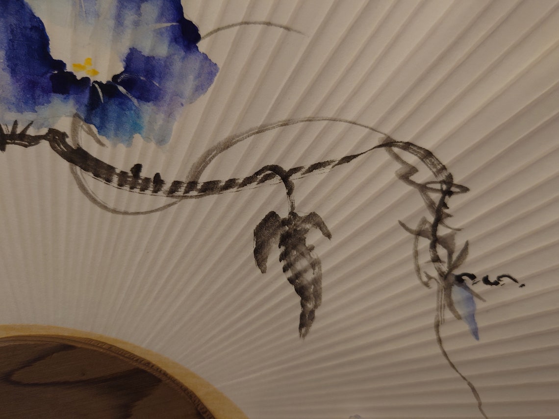 Japanese Hand Painted Sumi-e Fan, by Atsuko Morning Glory - Etsy