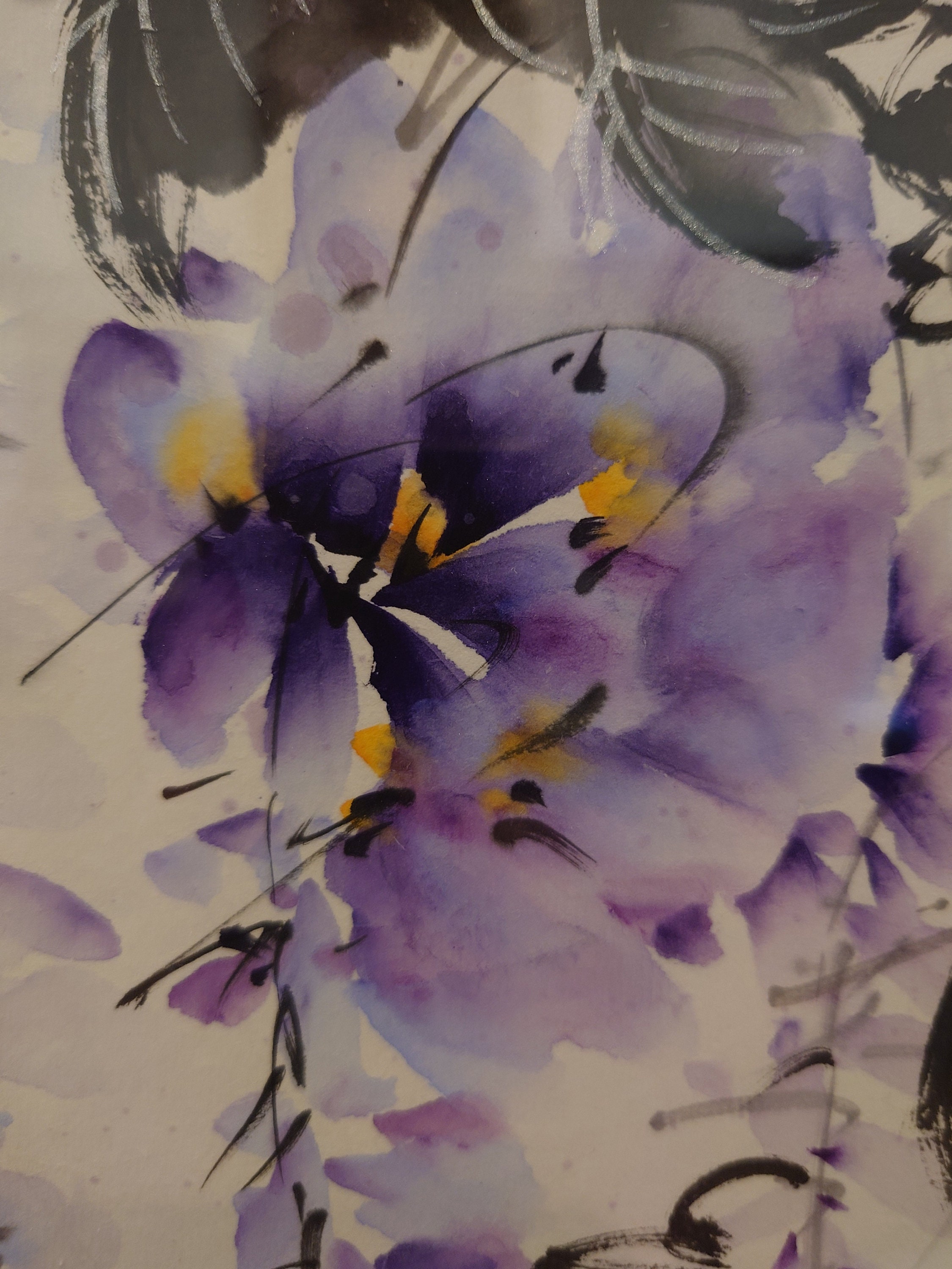 Wisteria, Original Japanese Sumi-e Painting With Daishi Grame ...