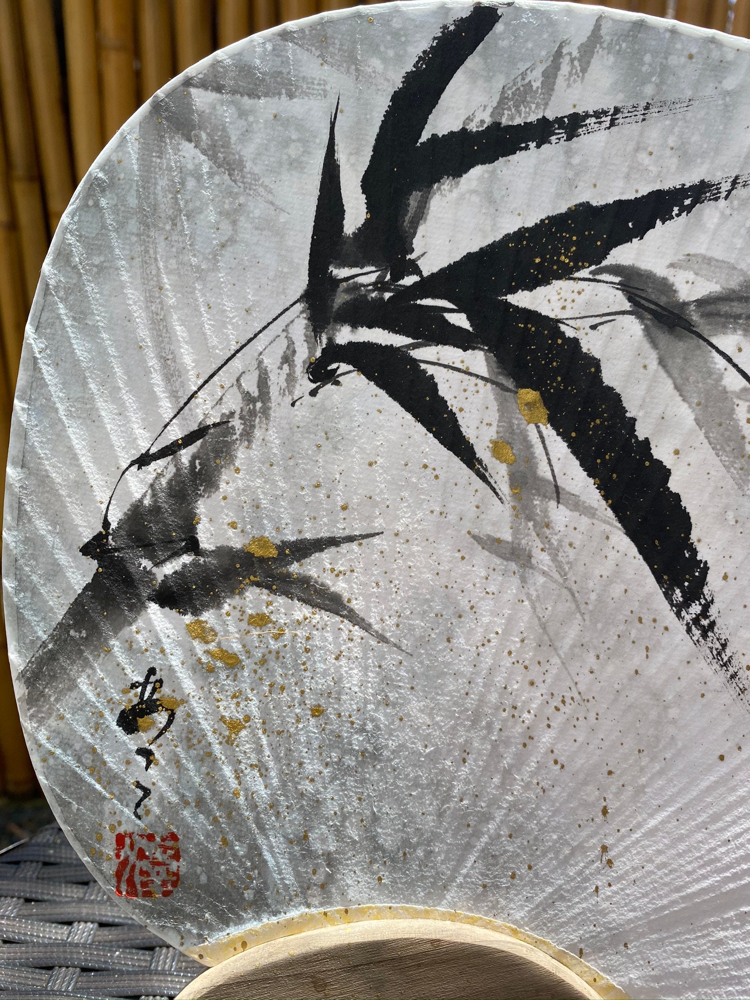 Japanese Hand Painted Sumi-e Fan by Atsuko Bamboo Wind Dance - Etsy