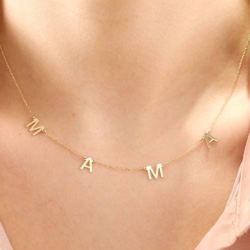 14K 18K Solid Gold Mama Letter Necklace Grandma Gift Mama - Etsy