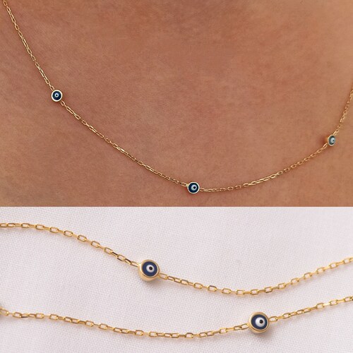 14K Gold Enamel Evil Eye Necklace Tiny Eye Necklace Minimal - Etsy