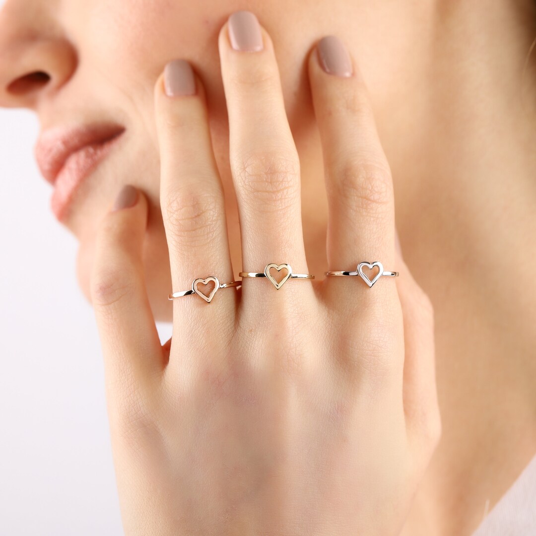 Tiny 14K Solid Gold Heart Ring, 18K Daint Heart Ring, Minimal Heart ...