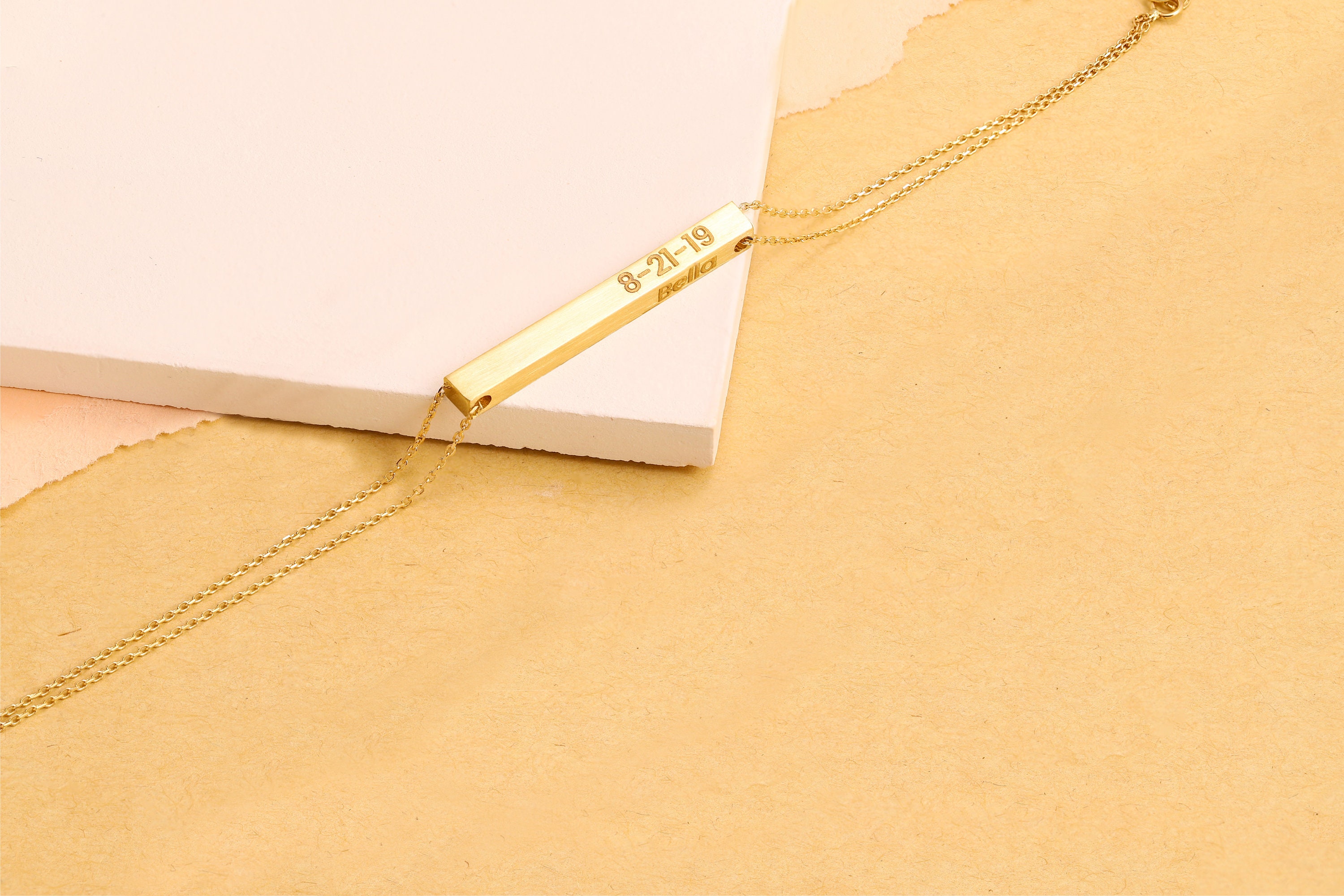 14K Solid Gold Personalized Name Bar Bracelet Family Name | Etsy