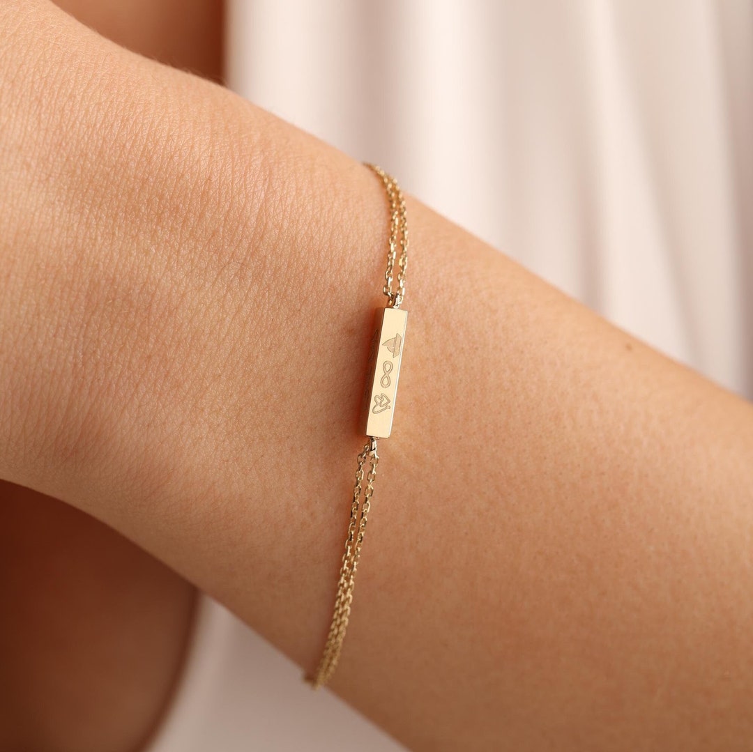 14K Gold Cremation Ashes Bracelet, Personalized Gold Urn Bar Bracelet ...