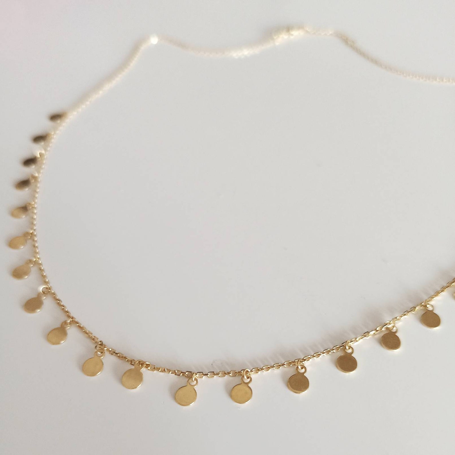 14K Solid Gold Multi Disc Necklace, Tiny Coin Choker - Etsy