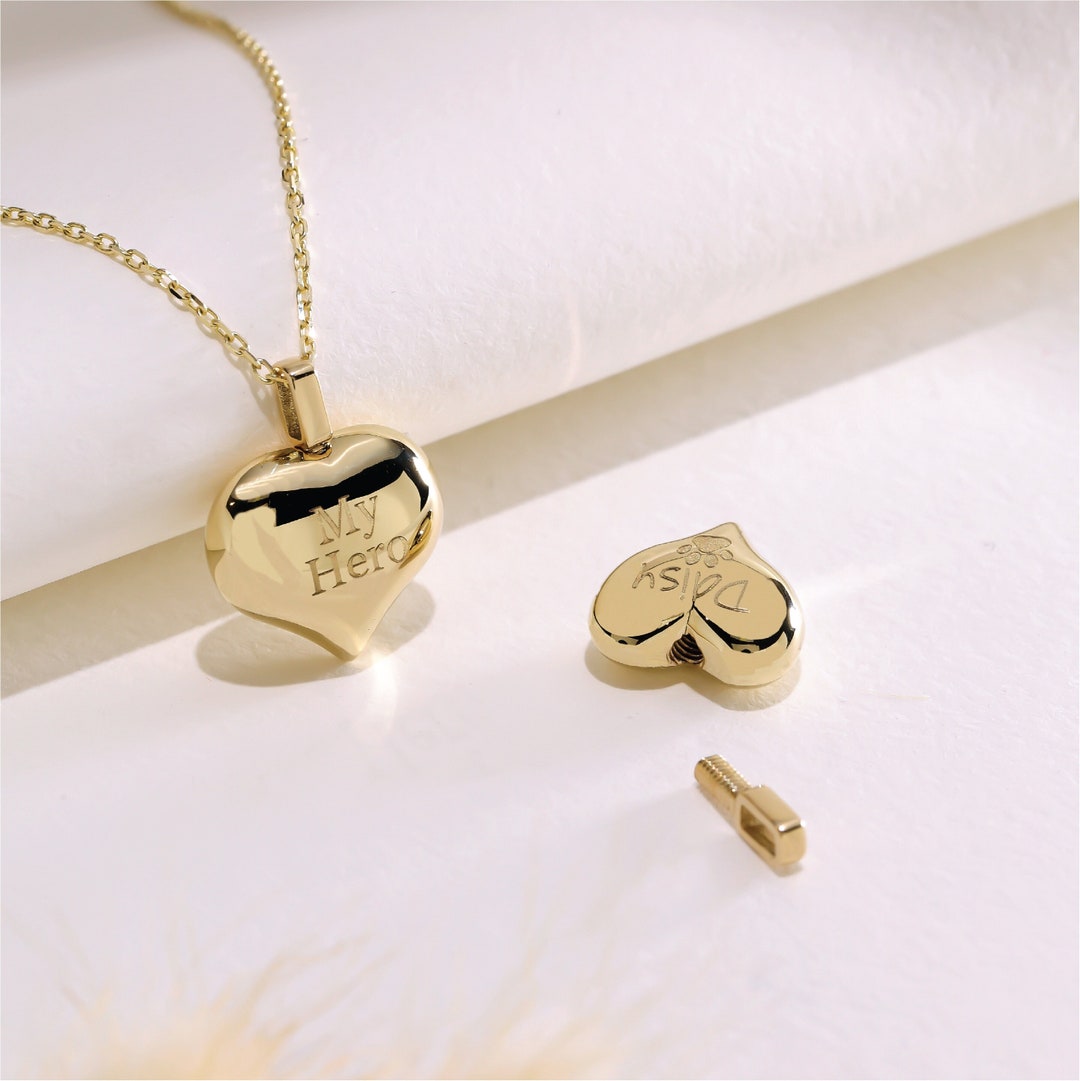14K Real Gold Heart Cremation Urn Necklace Dad Mom Baby Son - Etsy