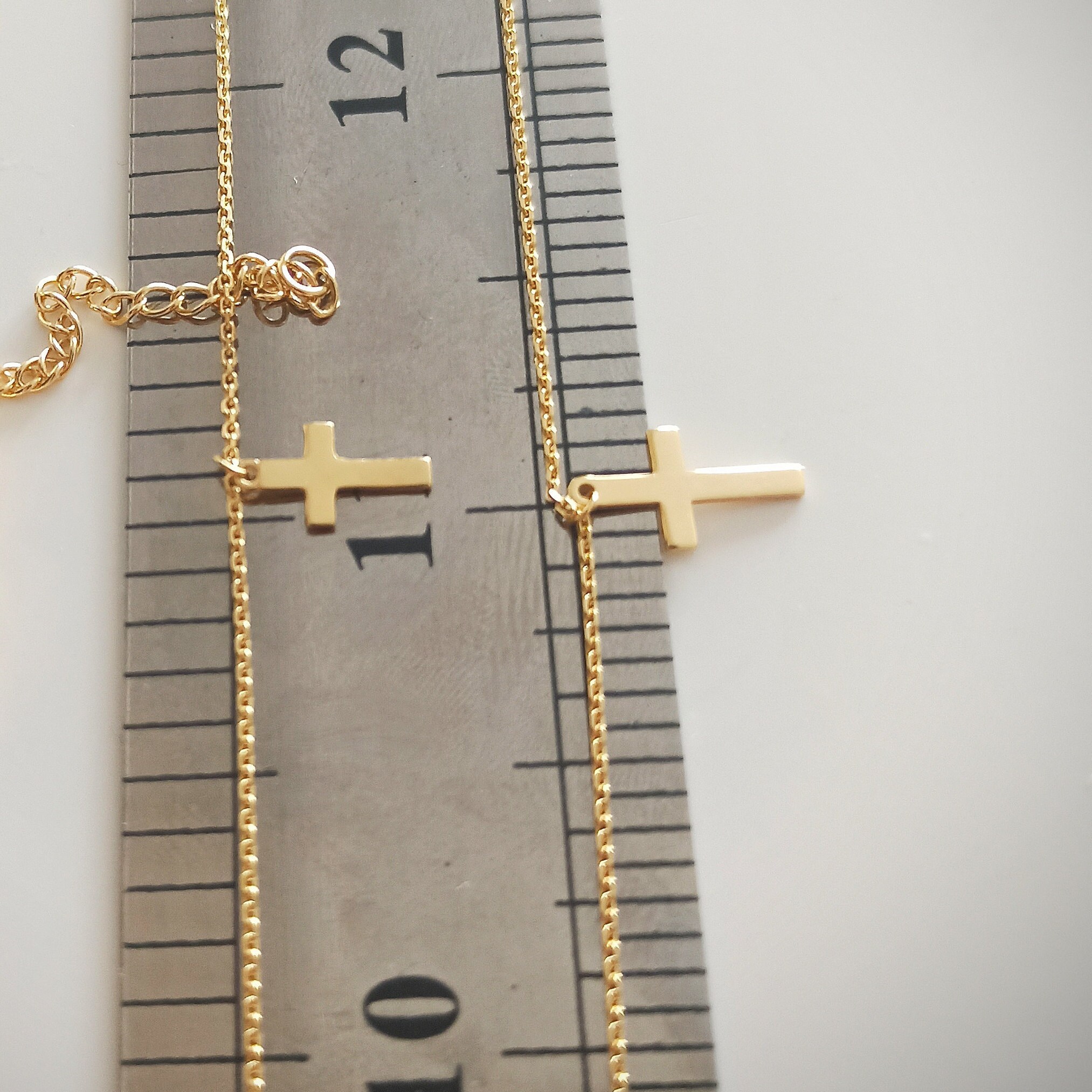 14K Gold Double Strand Cross Necklace, Layering Religious Gift - Etsy UK