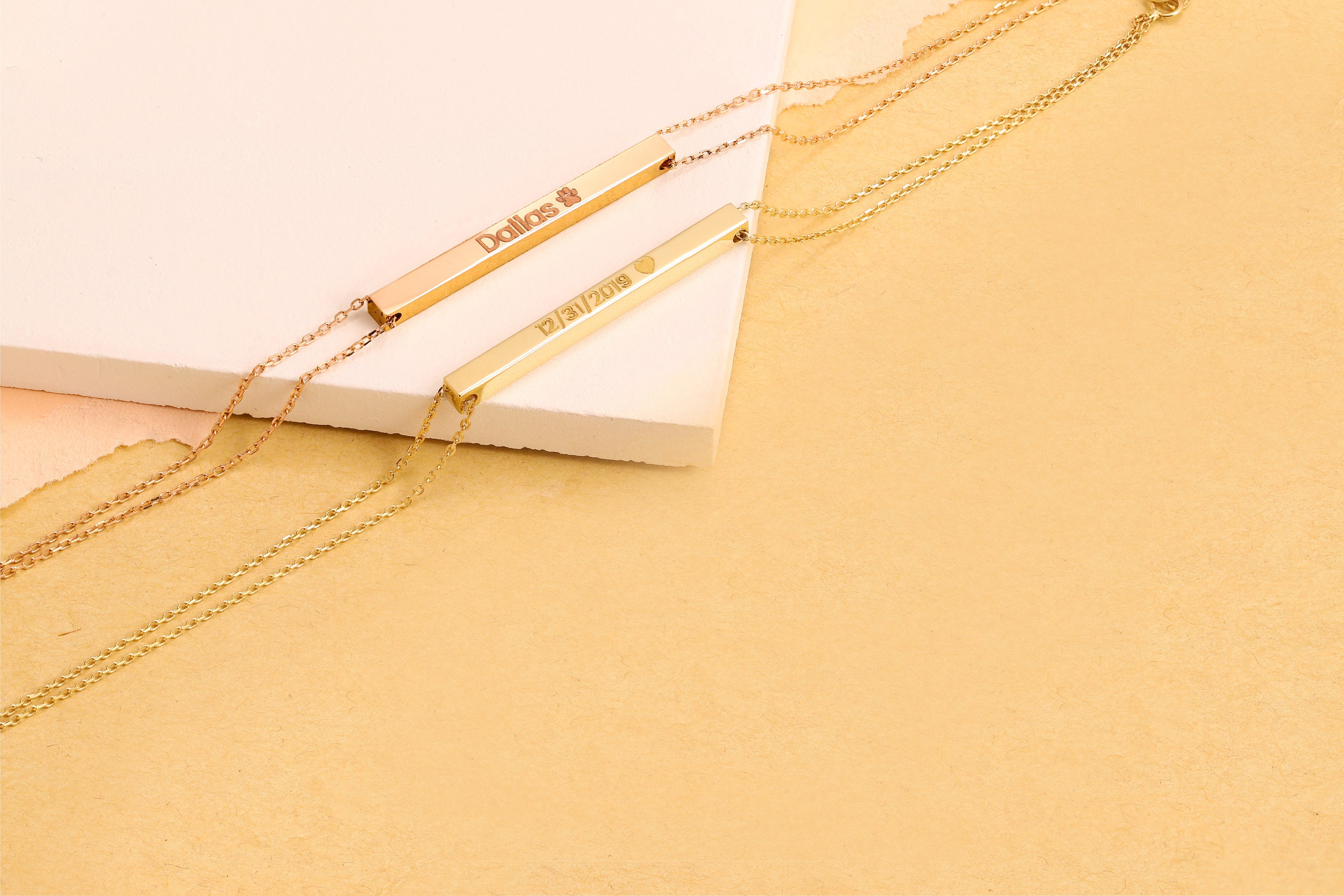 14K Solid Gold Personalized Name Bar Bracelet Family Name | Etsy