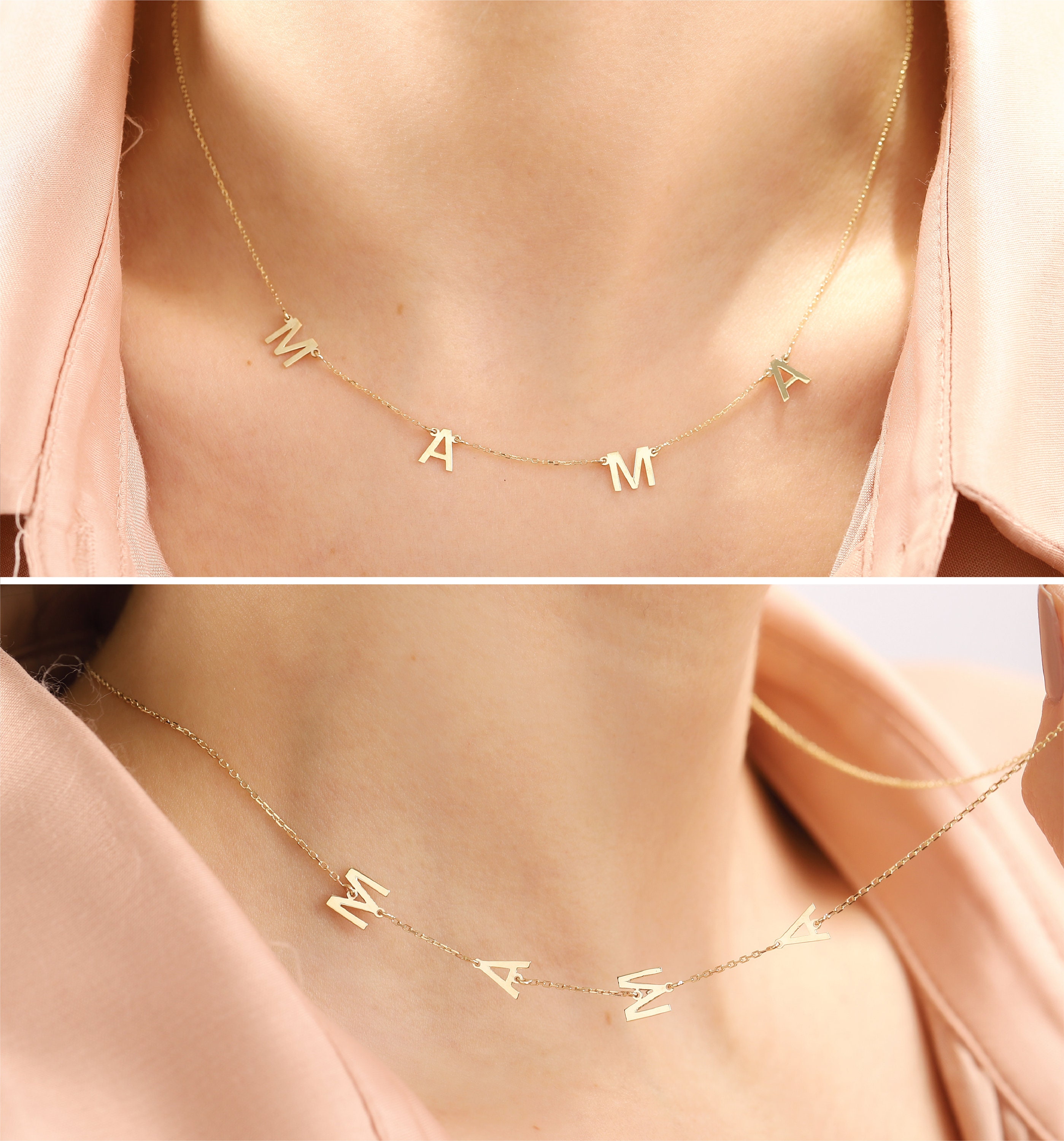 14K Solid Gold Mama Letter Necklace Initial Mama Necklace - Etsy