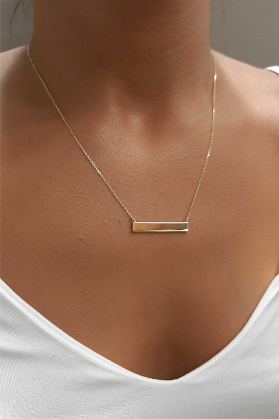 14K Solid Gold Bar Necklace Personalized Bar Necklace | Etsy