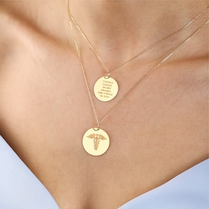 14K Gold Medical Alert Necklace, Custom Engraved ID Jewelry, Caduceus ...
