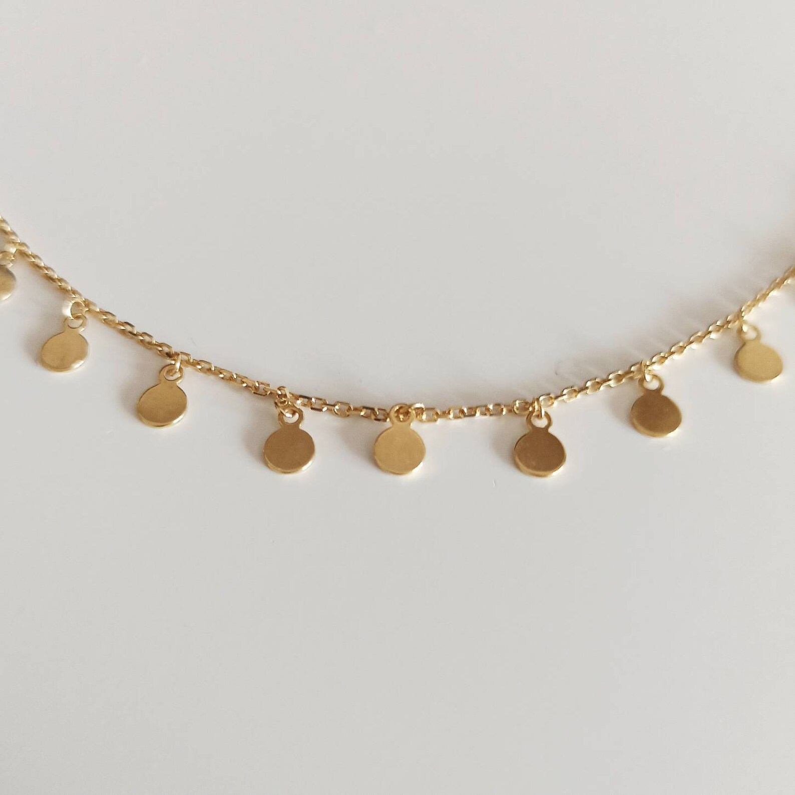 14K Solid Gold Multi Disc Necklace, Tiny Coin Choker - Etsy