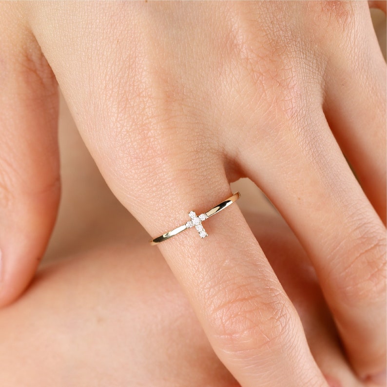 Solid Gold Cross Ring With Diamonds 14K 18K Gold Handmade - Etsy
