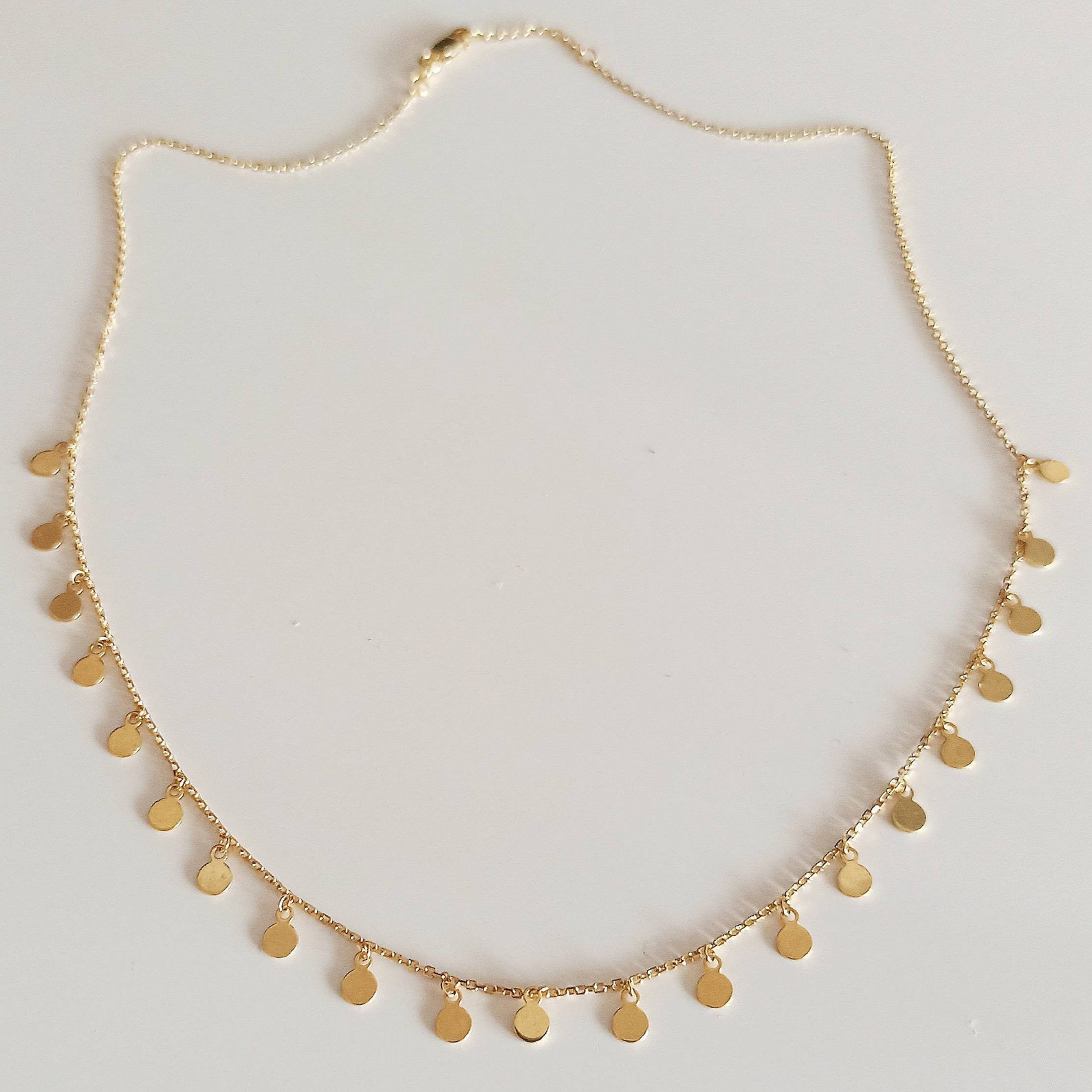 14K Solid Gold Multi Disc Necklace, Tiny Coin Choker - Etsy