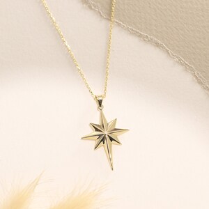 14K Real Gold North Star Necklace, Celestial Polaris Pendant, 3D ...