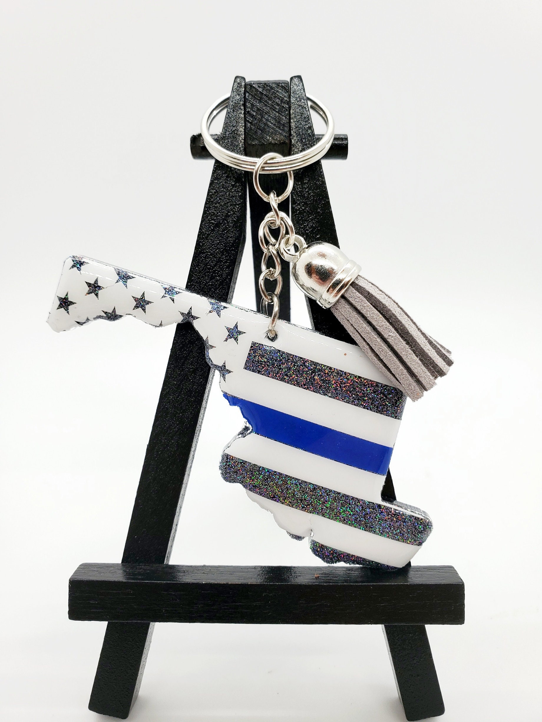 Blue Line State Keychain Glitter Blue Line Keychain Glitter - Etsy France