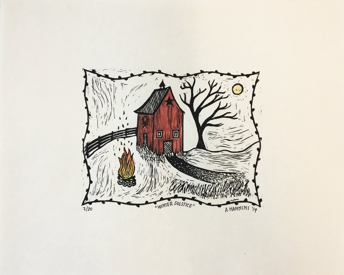 Winter Scene Block Print - Etsy