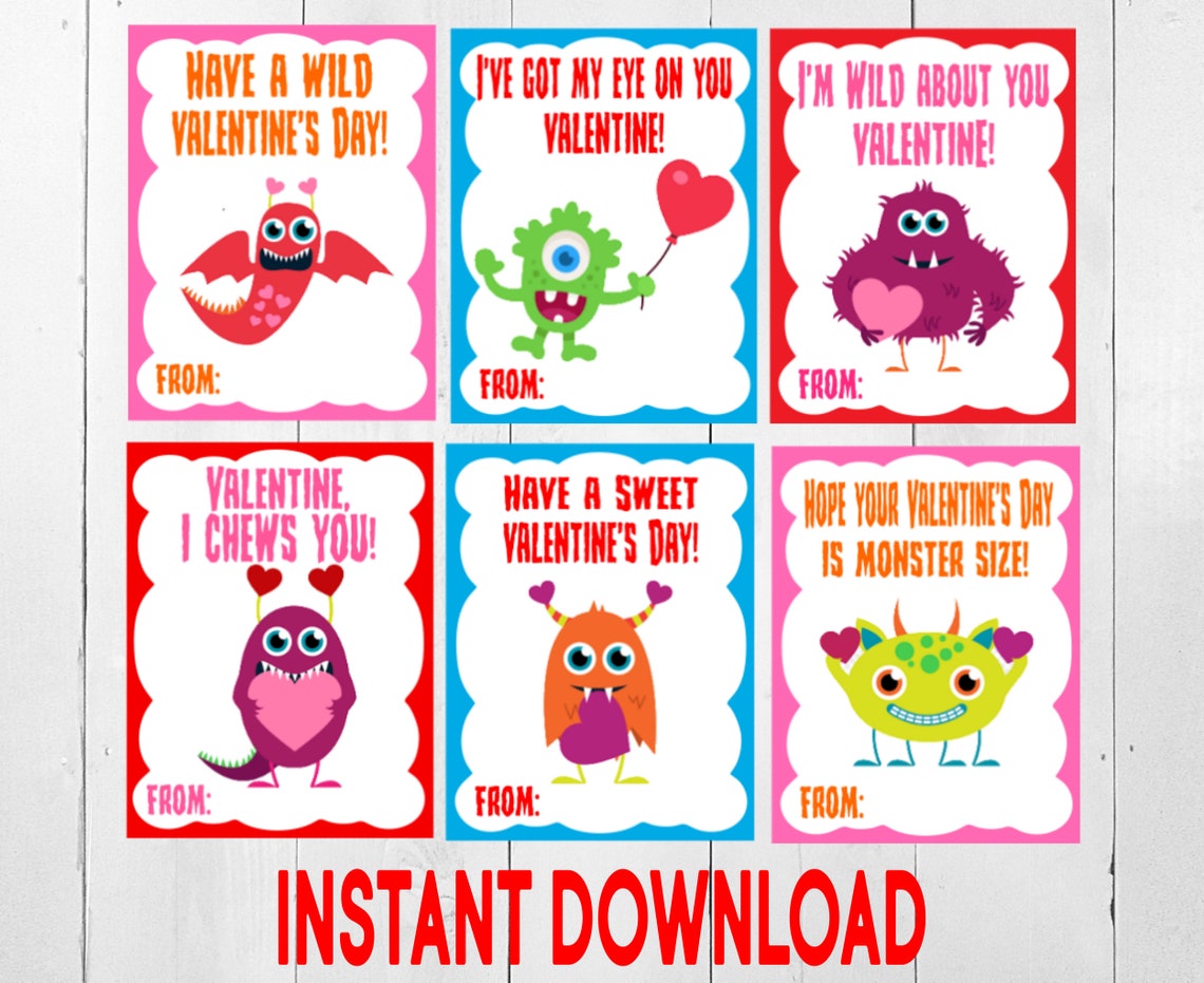 Monster Valentine Cards Valentine's Day Cards Printable | Etsy