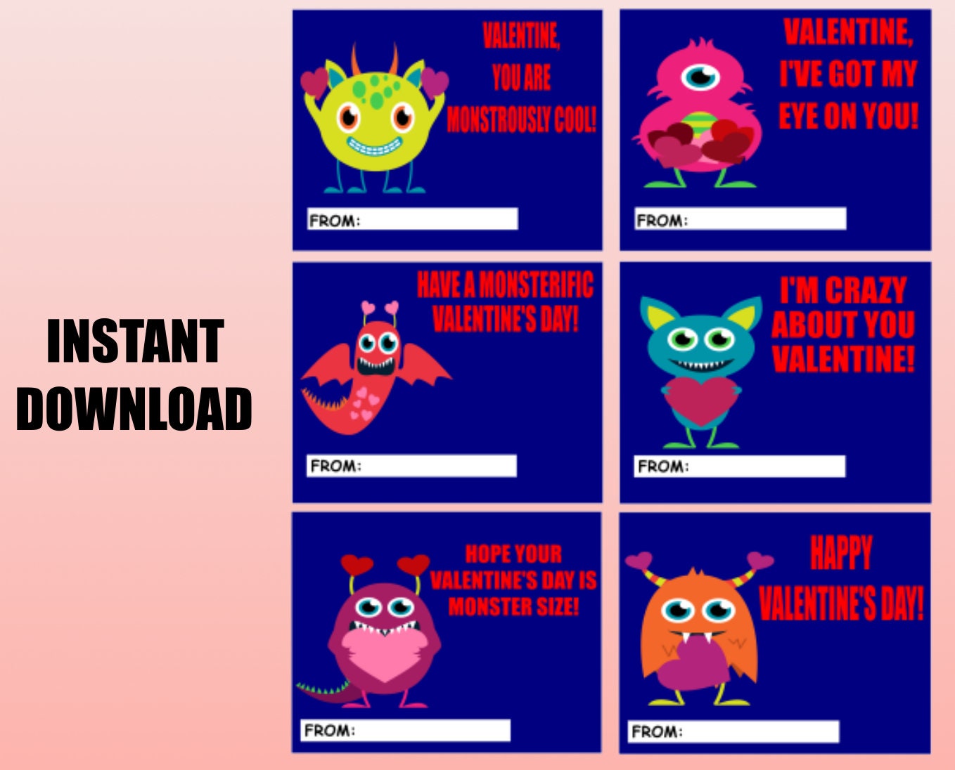 Monster Valentine Cards, Monster Valentine's Day Cards, Printable ...