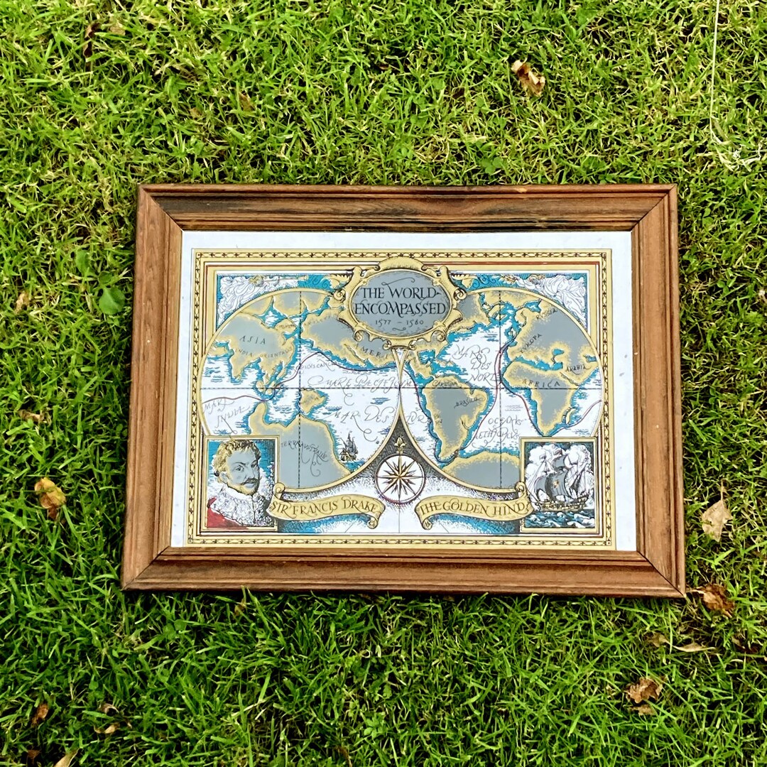 Vintage 1970s Mirror Maps, Global Map Printed on a Mirror, Framed, See ...