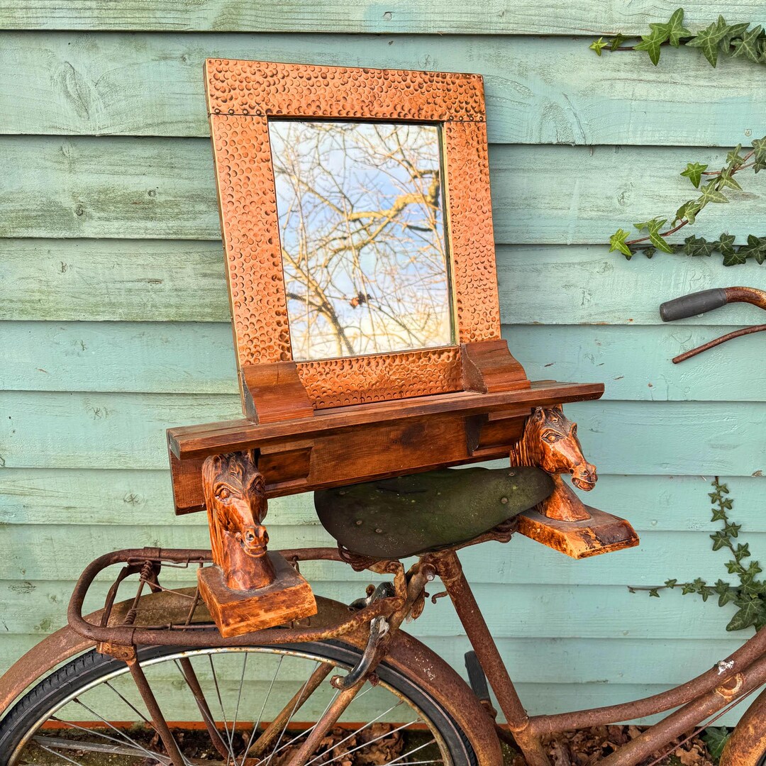 Antique Copper Mirror on Oak Plinth With Horse Figure Supports - Etsy