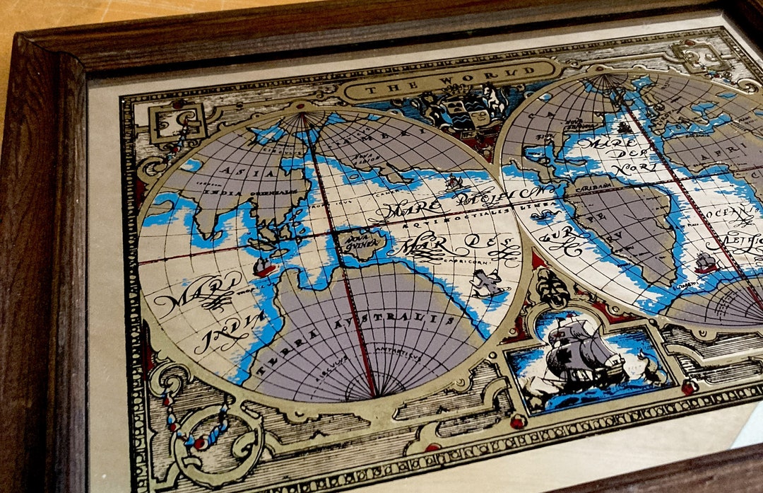 Vintage 1970s Mirror Maps Global Map Printed on a Mirror - Etsy UK