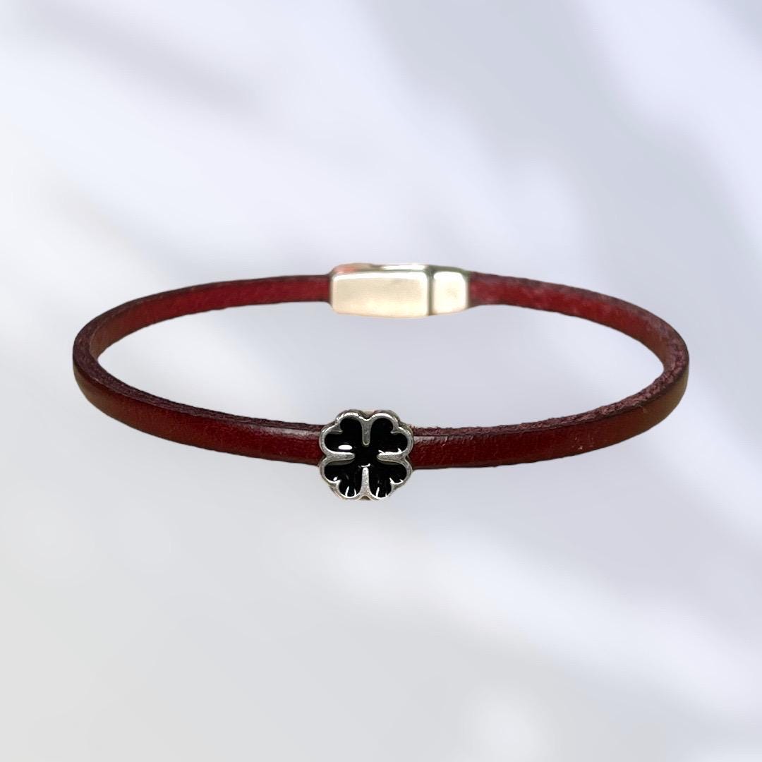 Leather 3mm With Black Zamak Shamrock Slide Charm and Zamak Magnetic ...