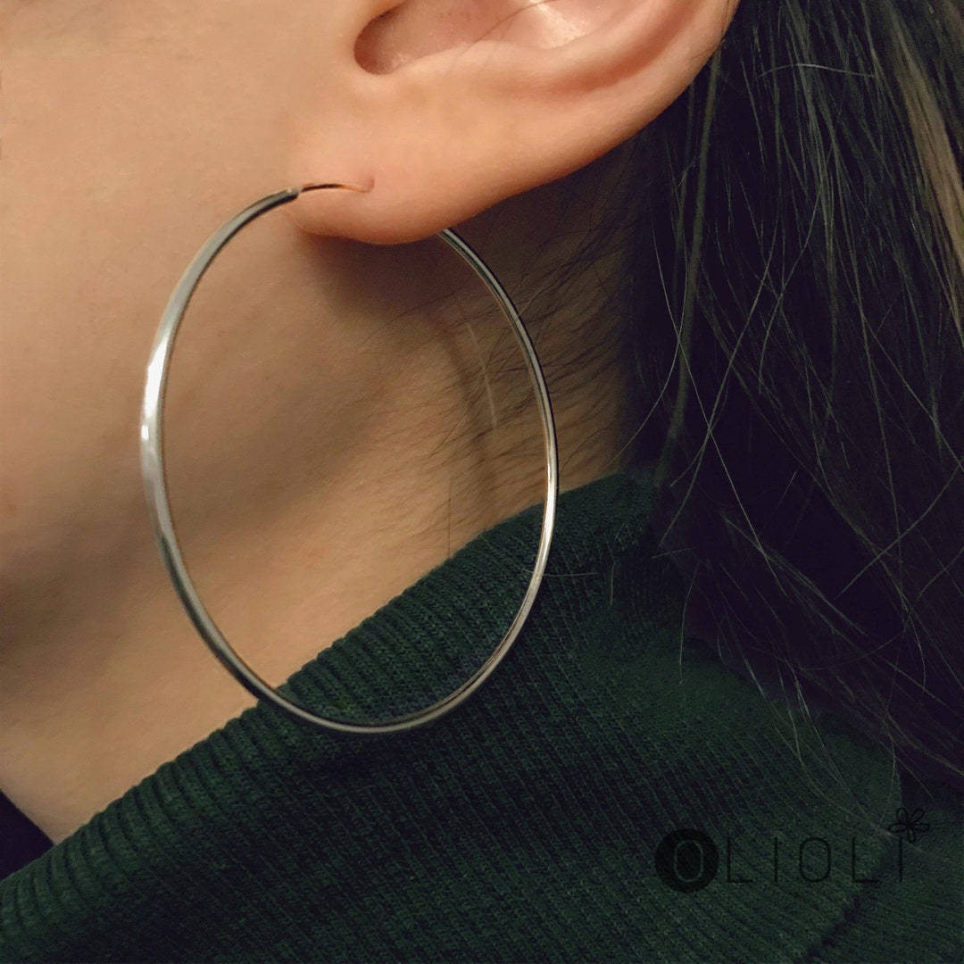 Large Thin Silver Hoop Earrings, Fine Hoop Earrings, 925 Sterling ...