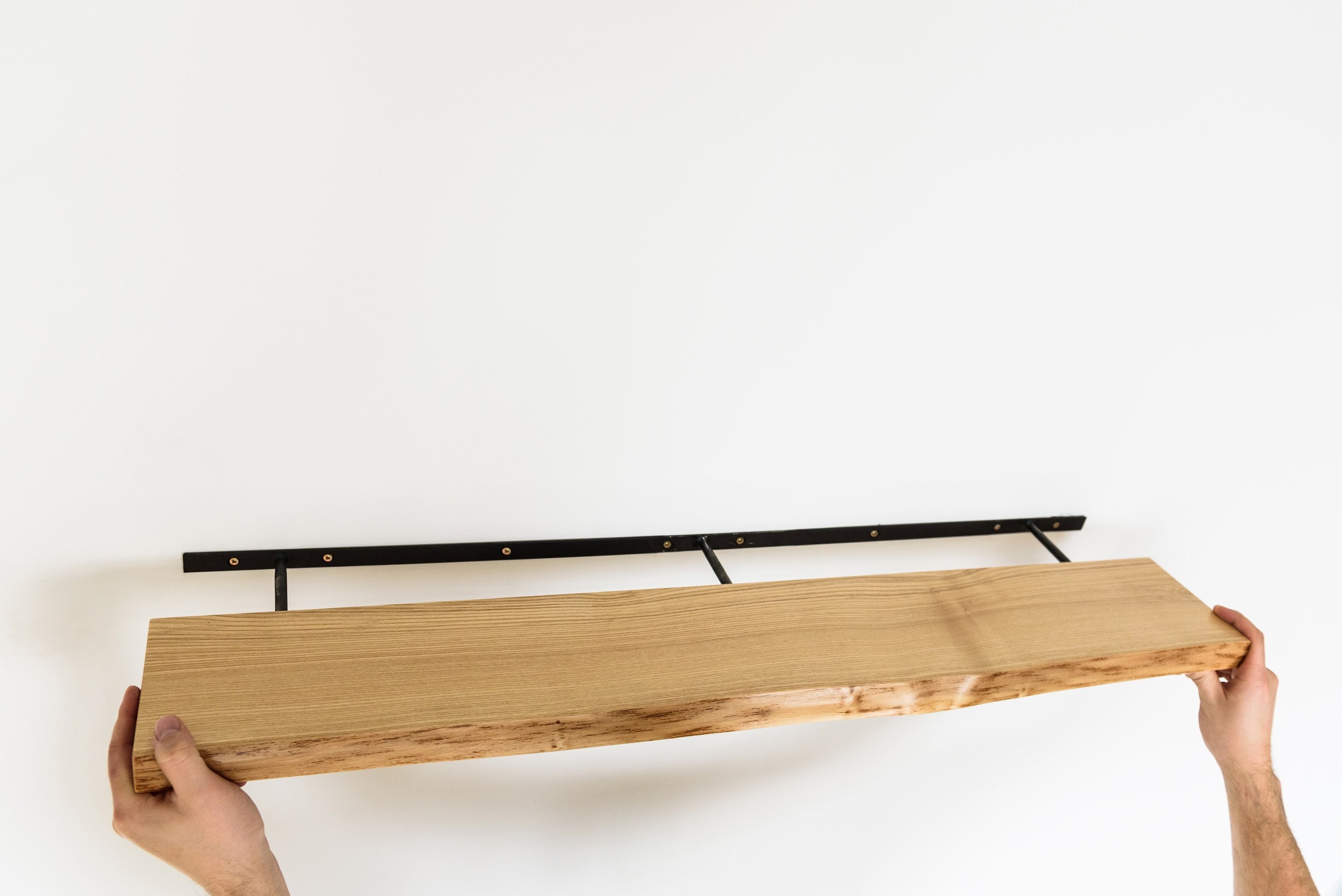 Ash Live Edge Shelf With Brackets, Custom Wood Shelves - Etsy