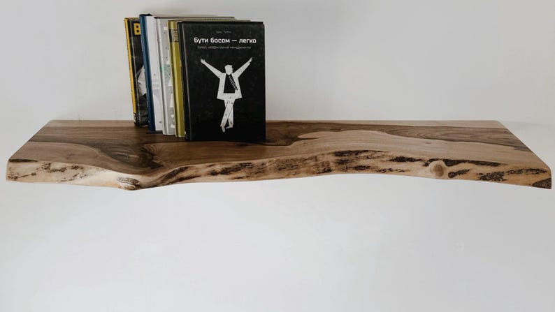 Rustic Walnut Floating Shelf, Live Edge Wood, Custom Length - Etsy