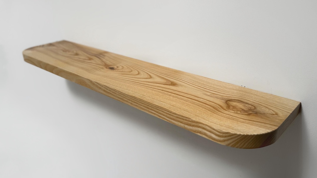 Ash Floating Shelf With Rounded Corners, Natural Oak Wood, Bracketless ...
