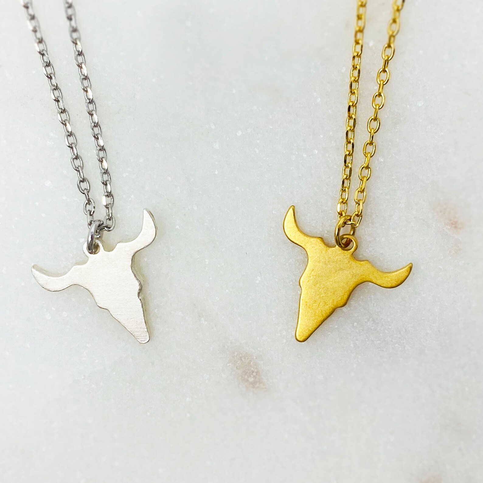 Bullhead Longhorn Bull Necklace 18K Gold Dipped | Etsy