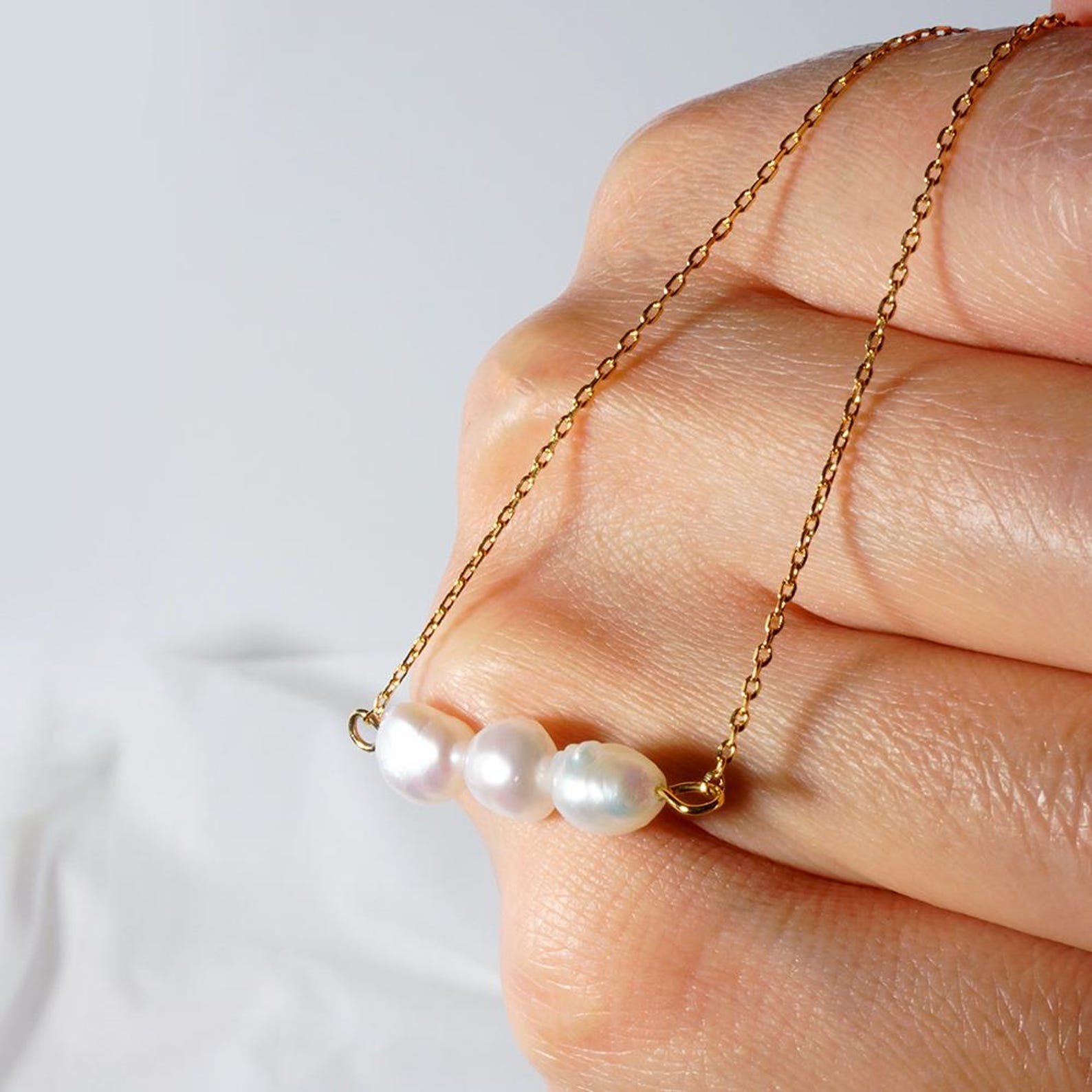 Natural Pearl Necklace, 18K Gold Dipped Jewelry, Gift for Her ...