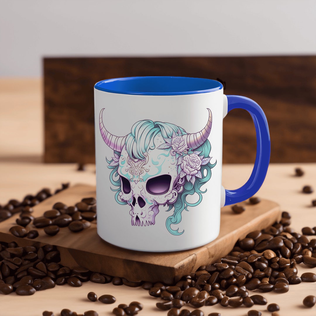 Pastel Goth Coffee Mug With Bull Skull Design Personalized - Etsy