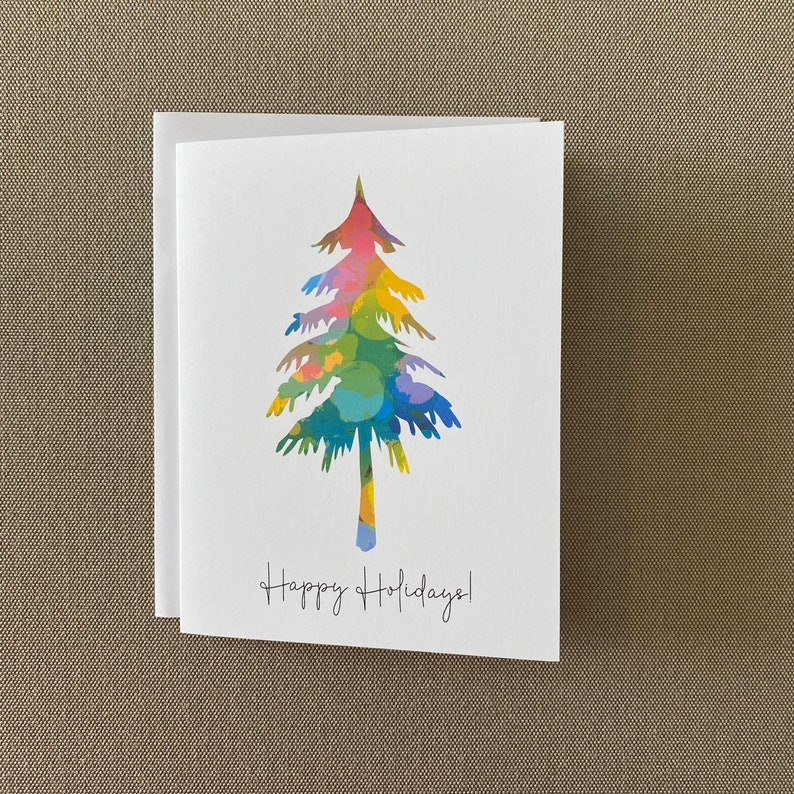 Colorful Happy Holidays Card Set, Christmas Card Set, Whimsical Holiday ...