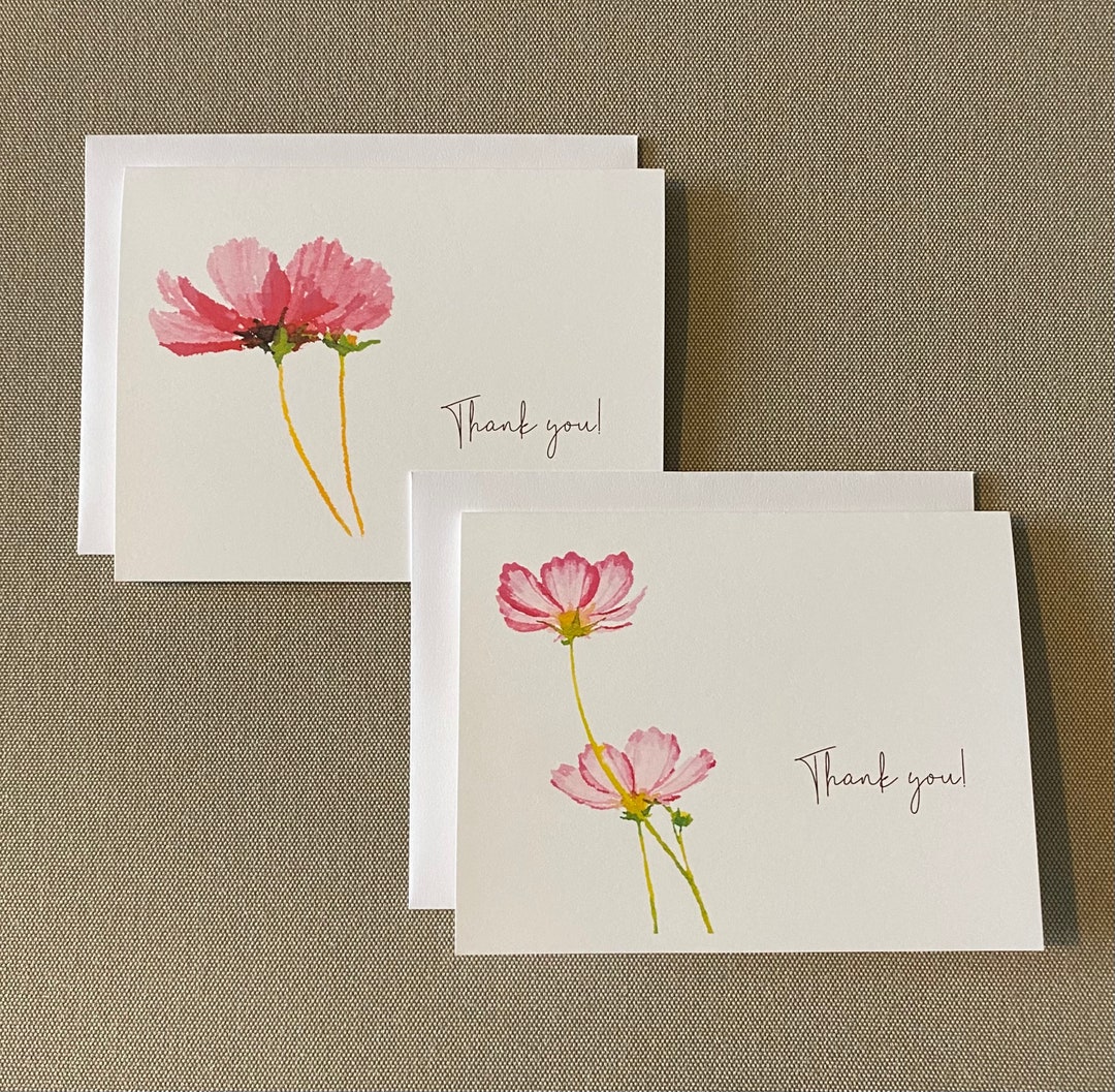 Watercolor Print Cosmo Flower Thank You Cards, Thank You Note, Blank ...