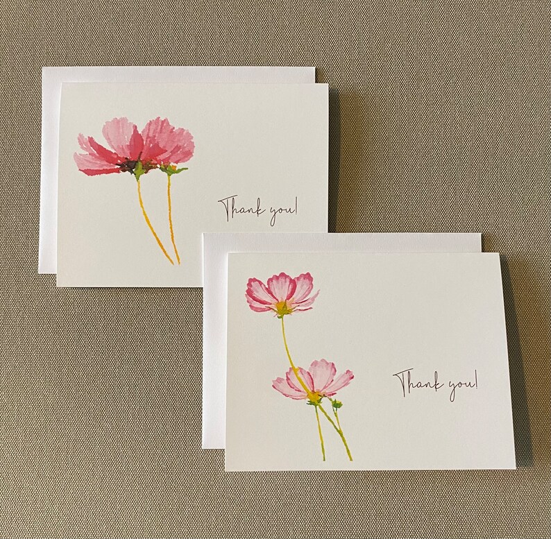 Watercolor Print Cosmo Flower Thank You Cards, Thank You Note, Blank ...