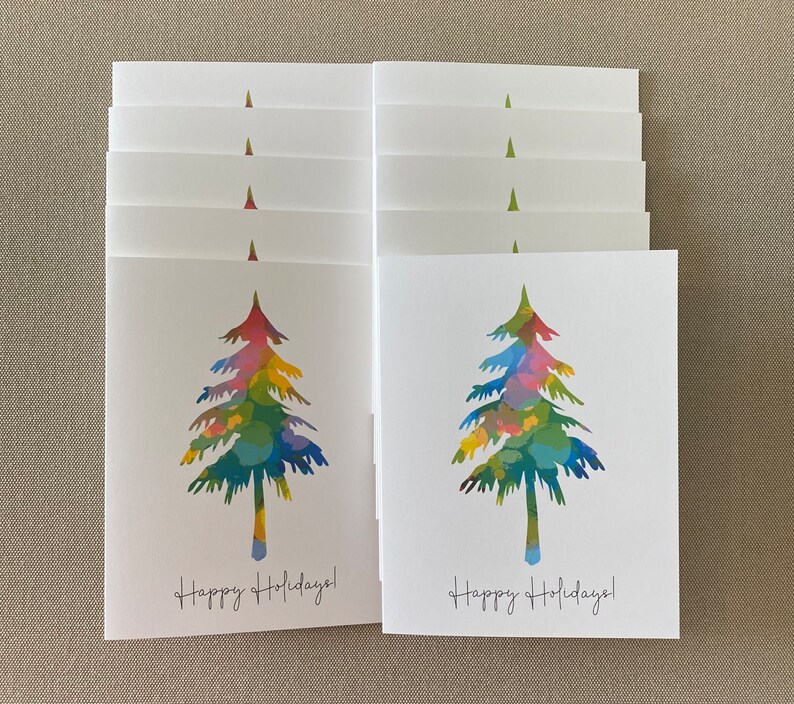 Colorful Happy Holidays Card Set, Christmas Card Set, Whimsical Holiday ...