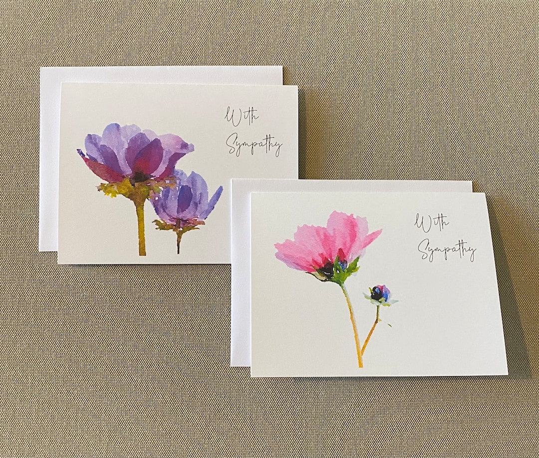 Watercolor Print Flower Sympathy Cards, Watercolor Print Sympathy Note ...