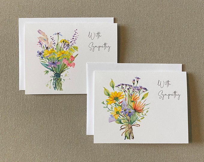 Watercolor Print Wildflower Bouquet Sympathy Cards, Watercolor Print ...