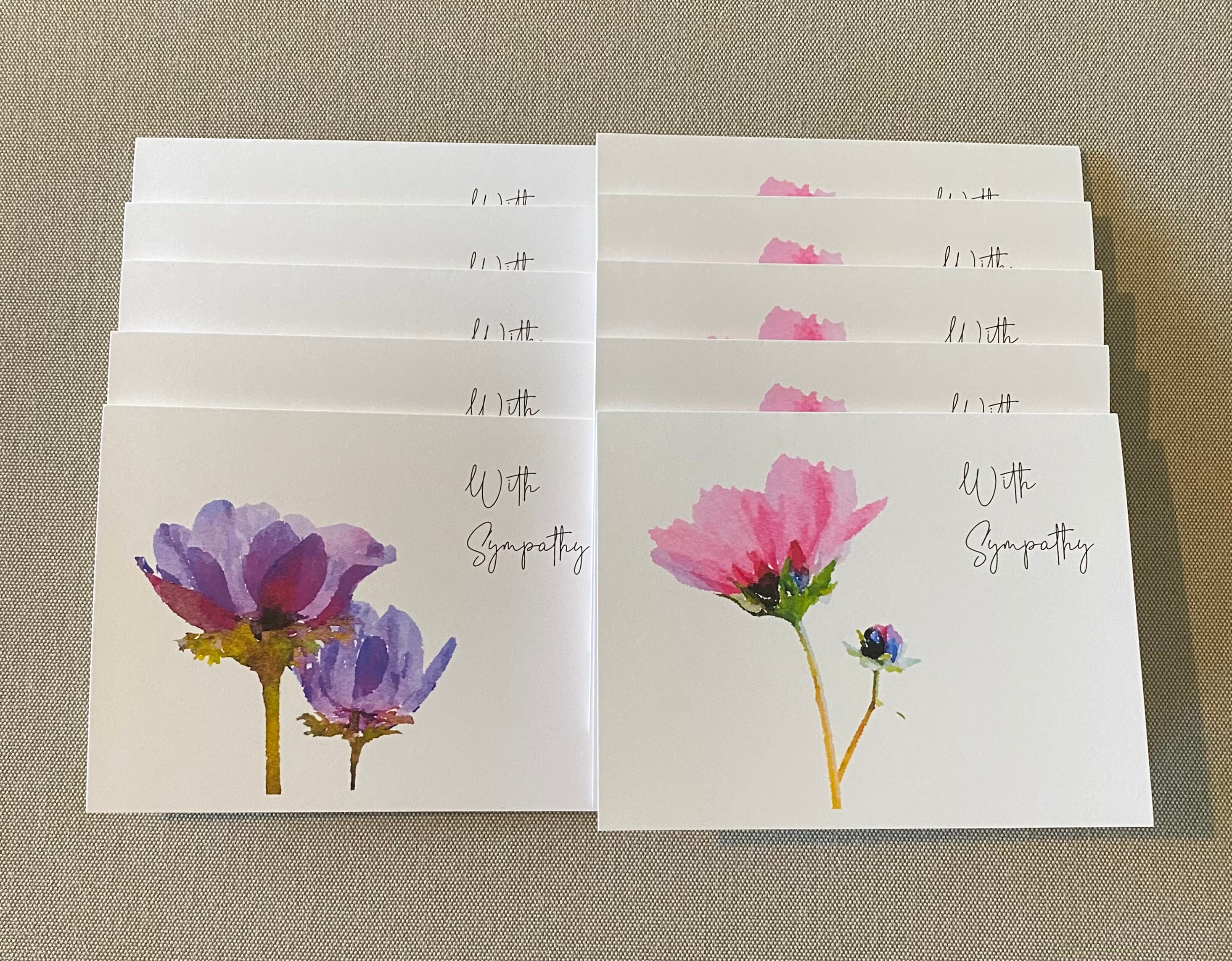 Watercolor Print Flower Sympathy Cards, Watercolor Print Sympathy Note ...