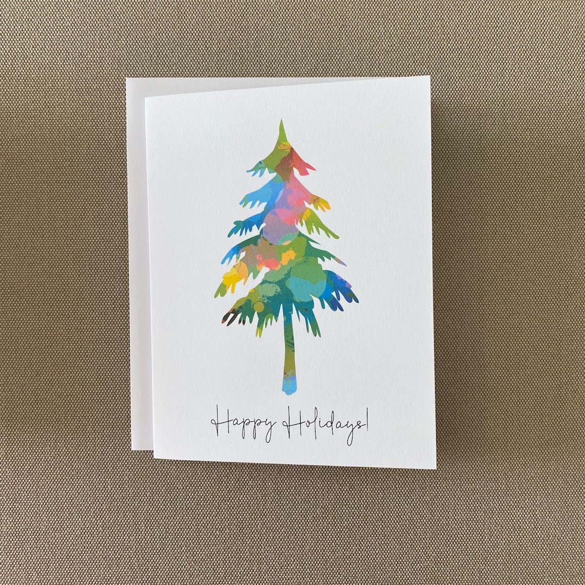 Colorful Happy Holidays Card Set, Christmas Card Set, Whimsical Holiday ...